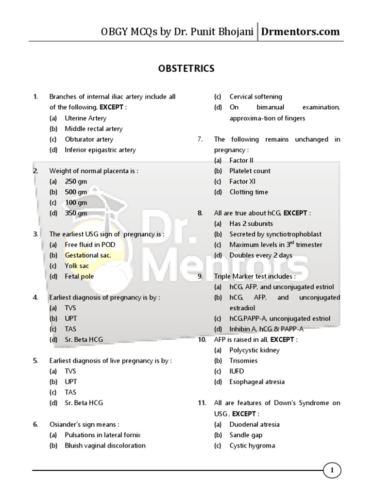 Obstetrics MCQs | PDF | Childbirth | Twin