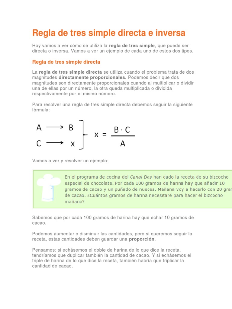 Ejemplos de regla de tres simple directa e inversa | PDF | Enseñanza de ...