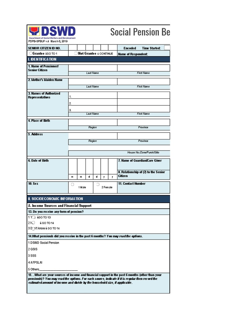 Social Pension Beneficiary Form | PDF | Family | Disability