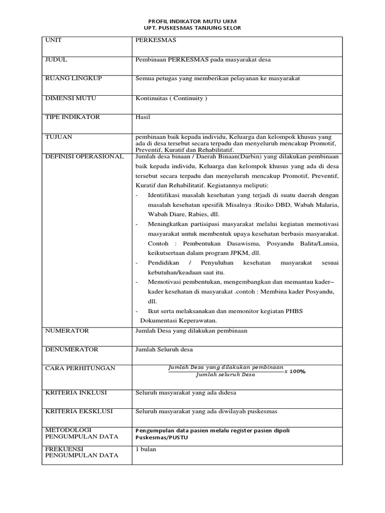 Indikator Mutu Perkesmas | PDF