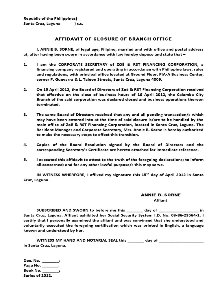 Affidavit of Closure | PDF | Affidavit | Common Law