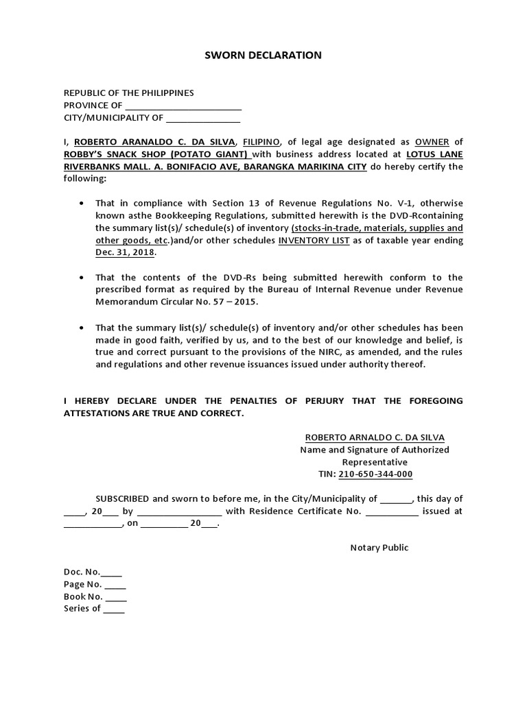 Sworn Inventory List | PDF