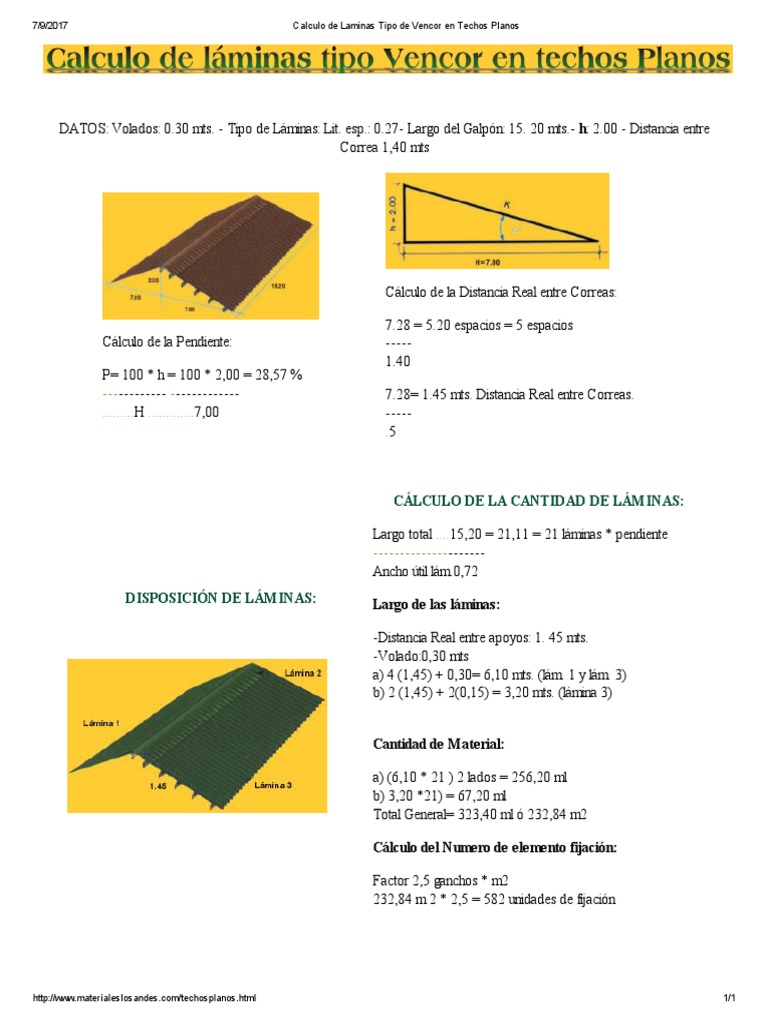 Calculo de Laminas Tipo de Vencor en Techos Planos | PDF