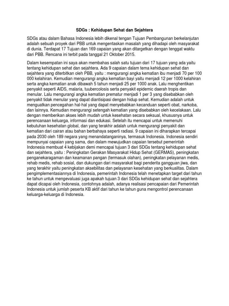SDGs Kehidupan Sehat Dan Sejahtera | PDF | Pengembangan Diri | Gaya Hidup