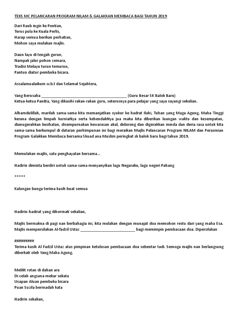 Teks MC Pelancaran Nilam | PDF