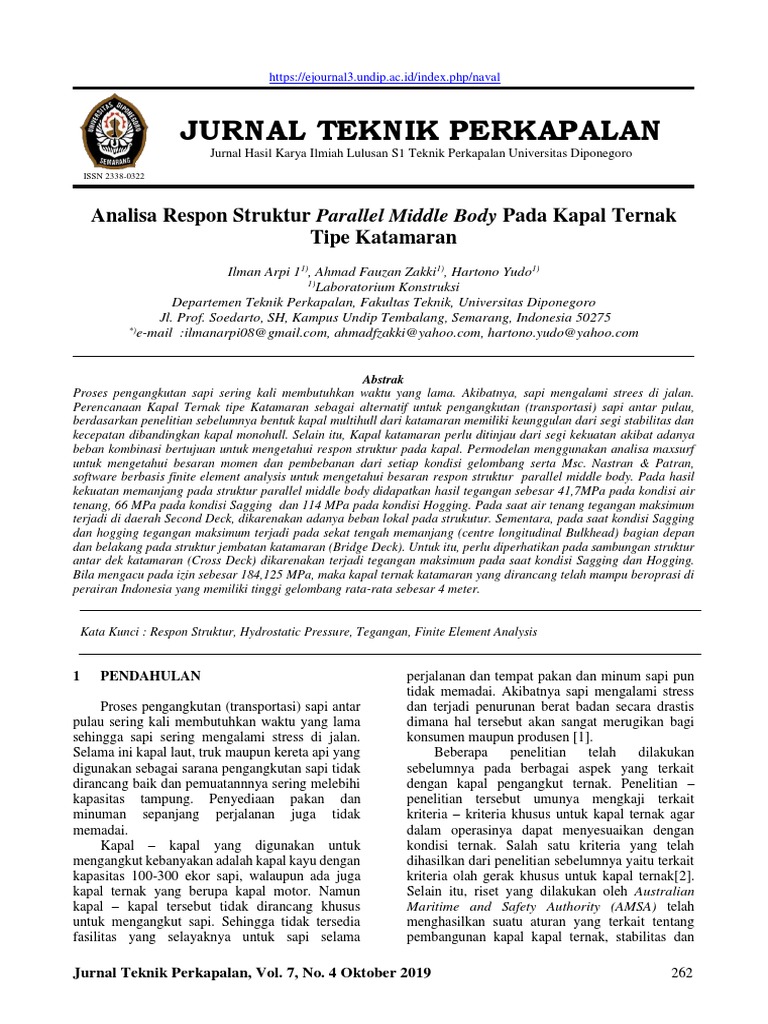 Analisa Respon Struktur Parallel Middle Body Pada Kapal Ternak Tipe ...