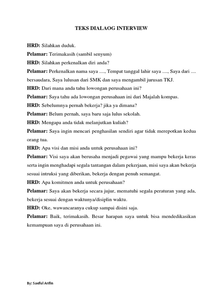 Teks Dialog Lamaran Kerja Singkat | PDF