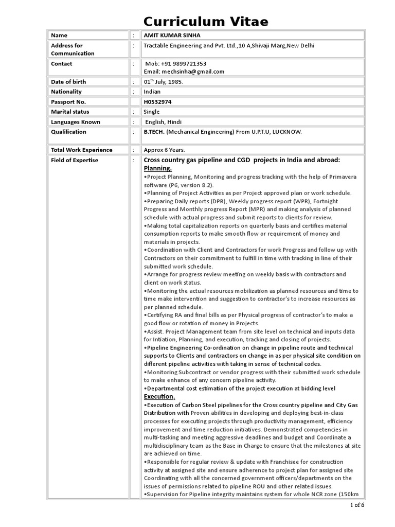 CV-Amit Sinha | PDF | Pipeline Transport | Welding