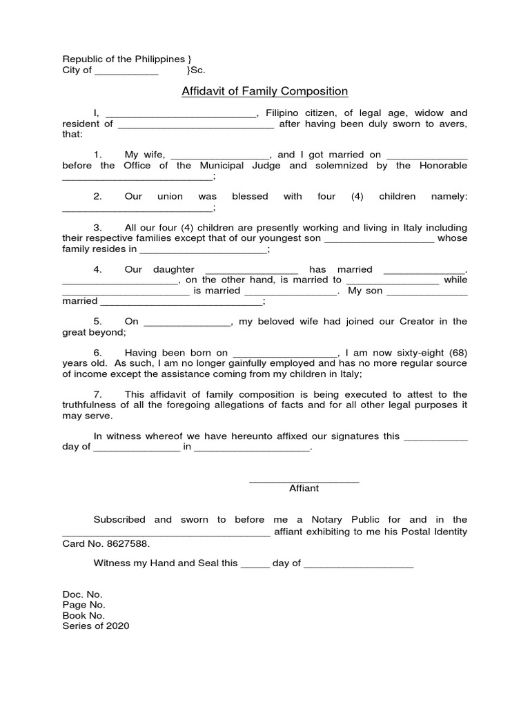 Affidavit of Family Composition | PDF | Law
