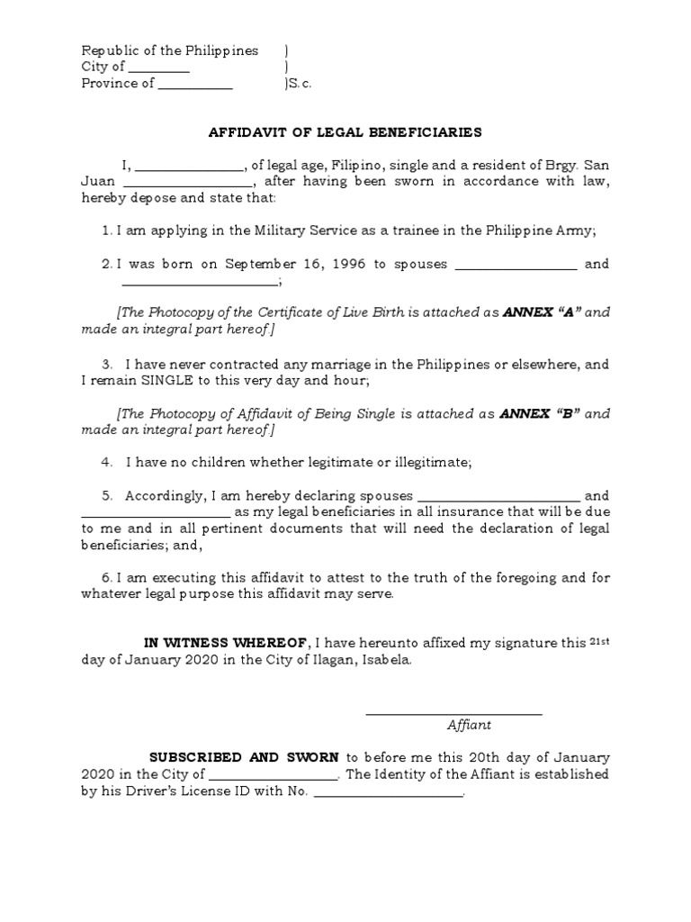 Affidavit of Legal Beneficiaries - Yvp | PDF