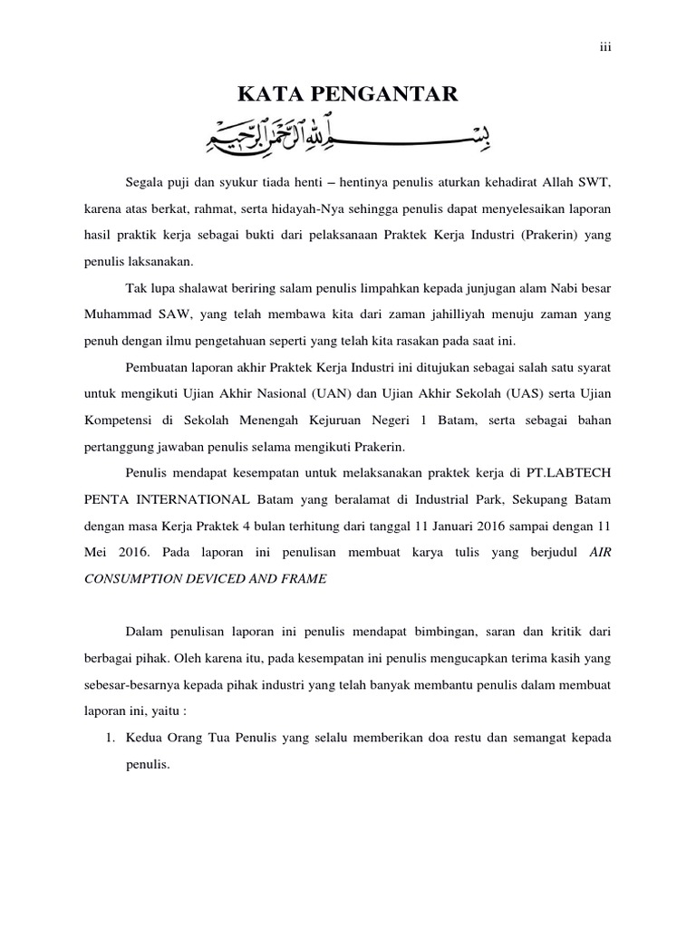 Contoh Kata Pengantar PKL SMK | PDF