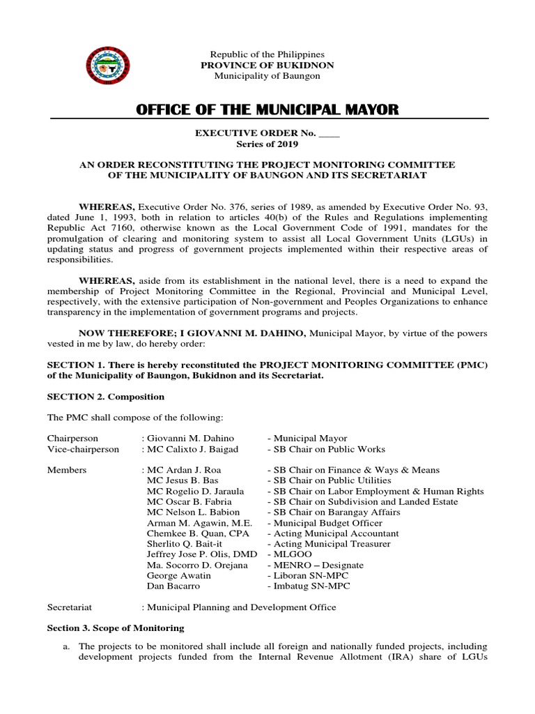 Eo Project Monitoring Committee | PDF | Finance & Money Management