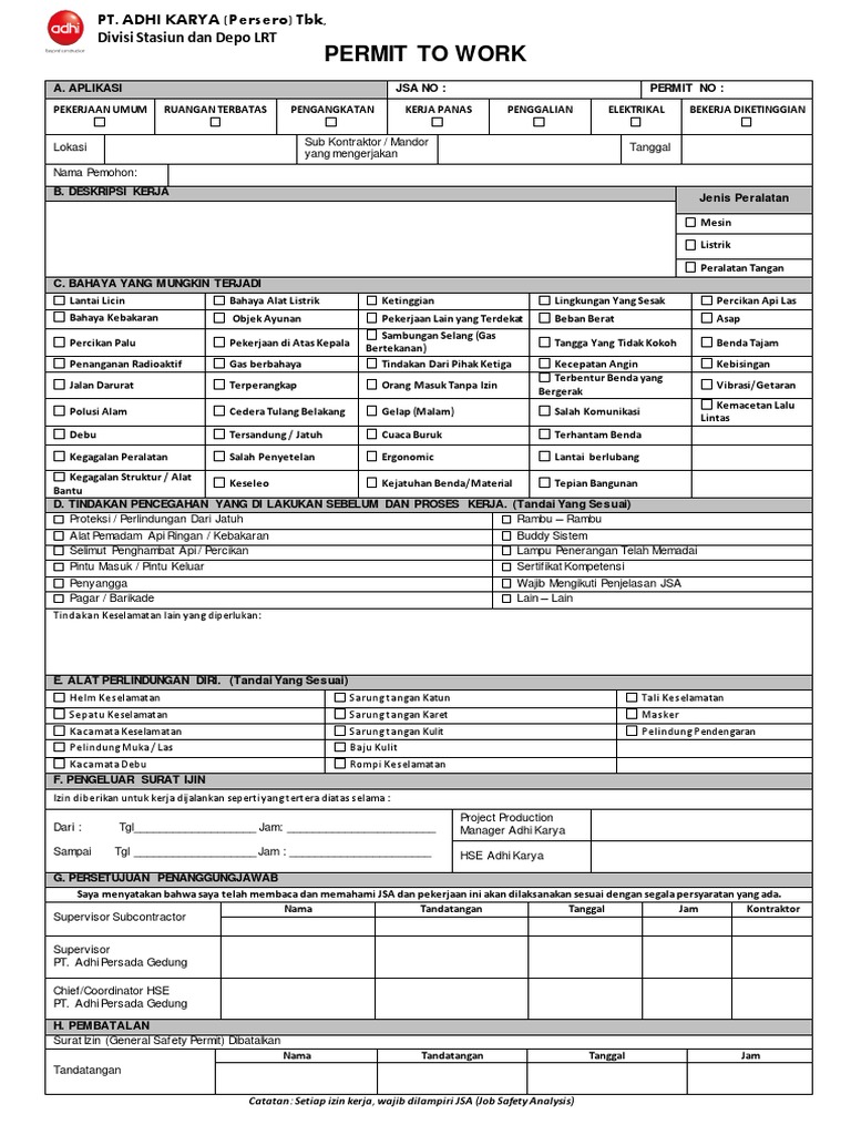 Form PTW - LIFTING PERMIT (Rev. Jan 2019) | PDF