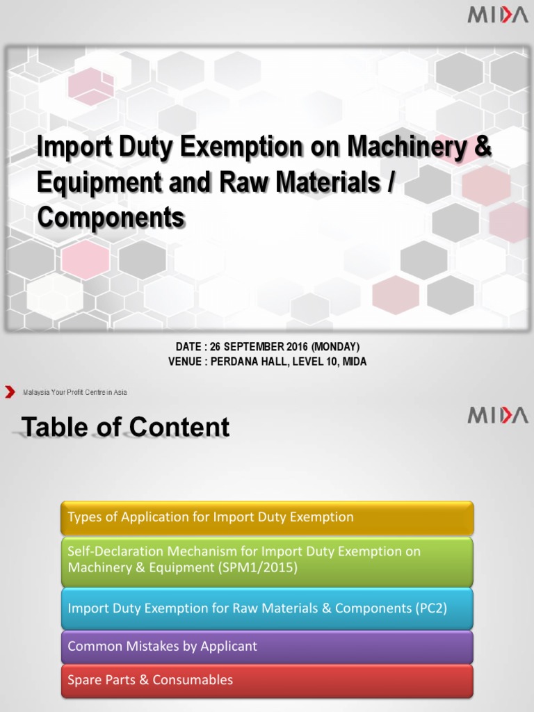 Import Duty Exemption for Machinery in Malaysia | PDF | Customs | Tariff