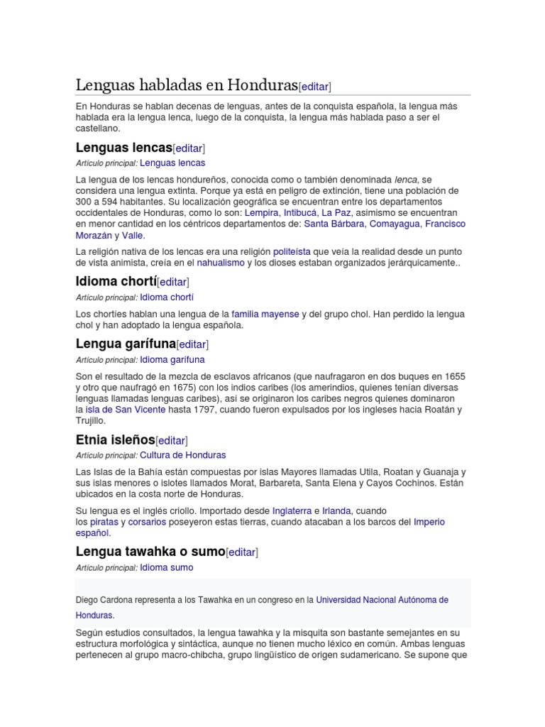 Lenguas de Honduras | PDF