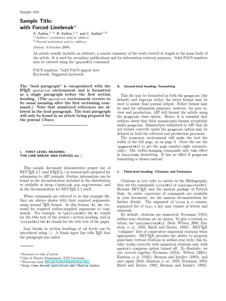 REVTEX 4.1 Formatting Guide | PDF | Te X | Citation