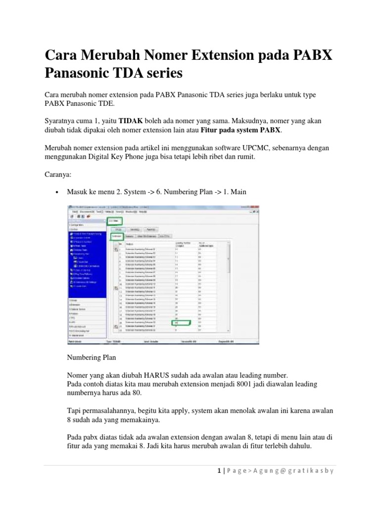 Cara Merubah Nomer Extension Pada PABX Panasonic TDA Series | PDF