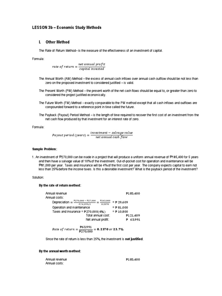 Engineering Economics LESSON 3b | PDF | Investing | Depreciation