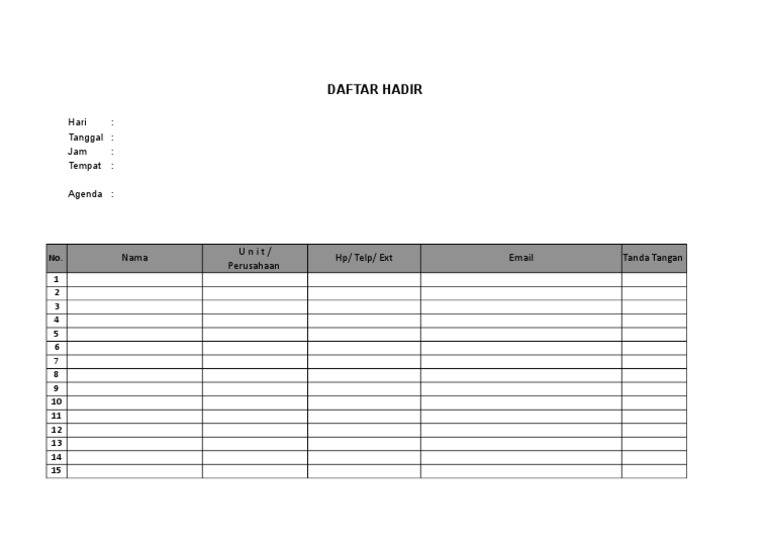 Format Daftar Hadir Rapat Internal | PDF