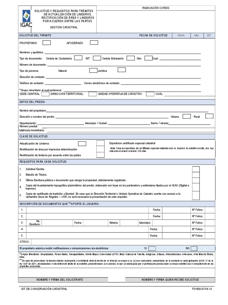 Formato Solicitud de Aclaracion de Area Igac | PDF | Gobierno