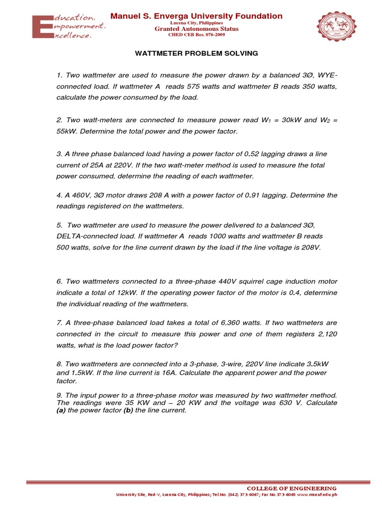 3 WATTMETER Problems | PDF