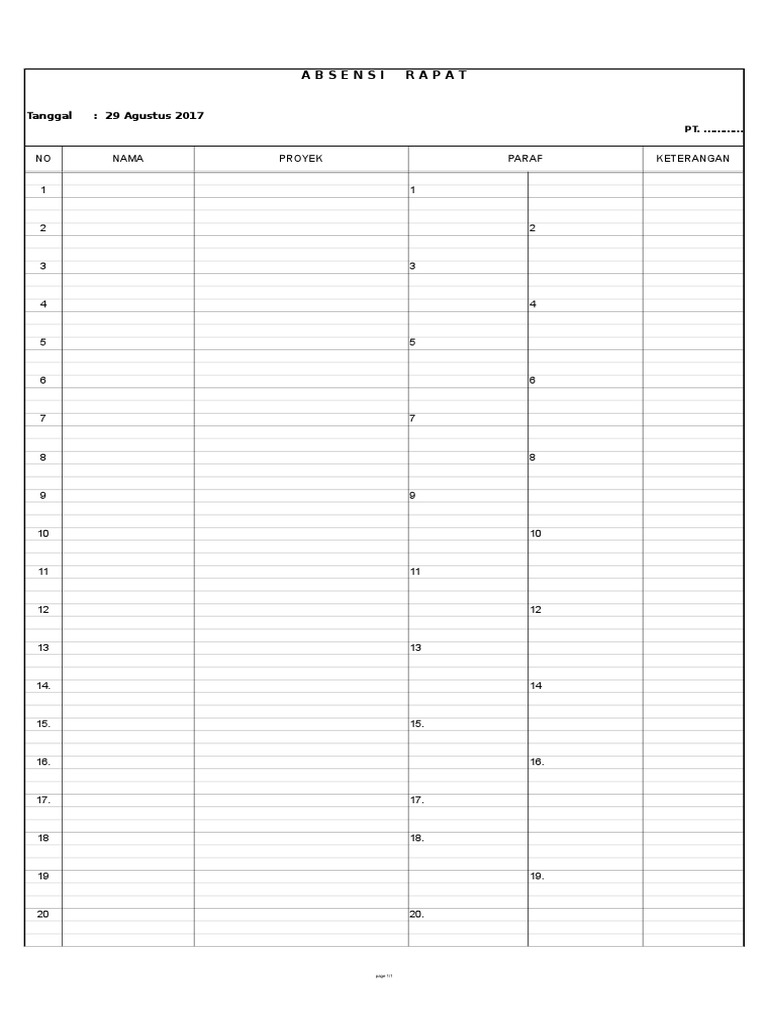 Contoh Absensi Rapat | PDF