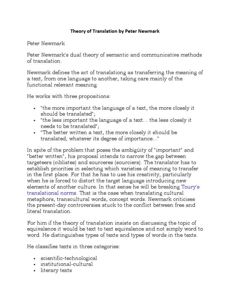 Theory of Translation by Peter Newmark | PDF | Semantics | Linguistics