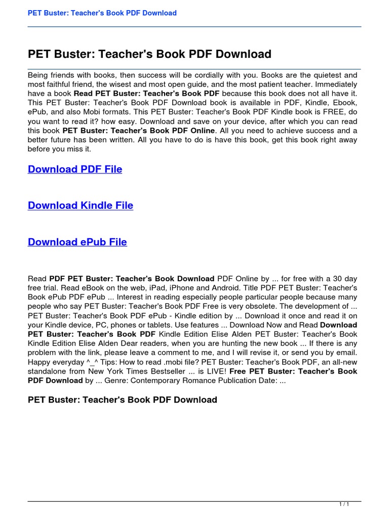 Pet Buster Teacher S Book 8853612711 | PDF | Amazon Kindle | E Books
