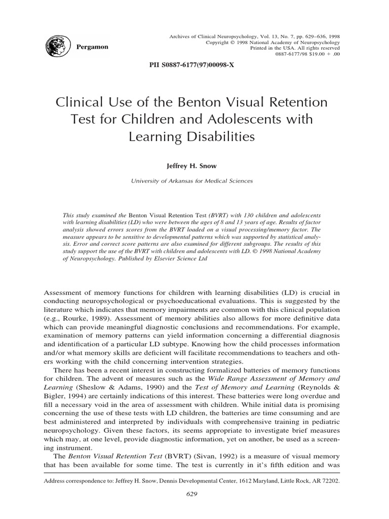 BVRT PDF | PDF | Learning Disability | Memory