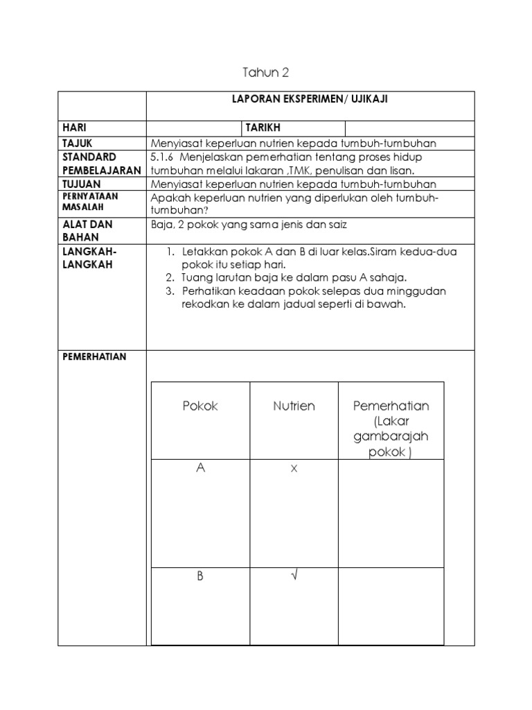 Laporan Amali Sains Tahap 1 Tumbesaran Tumbuhan EDIT | PDF