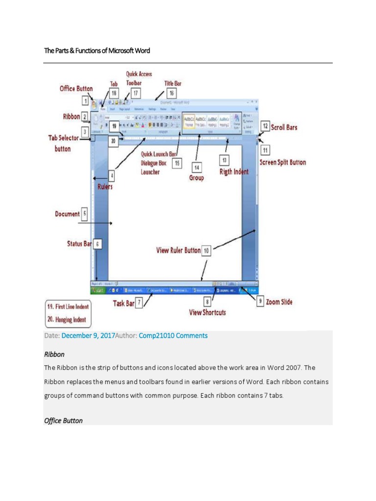 Microsoft Word Parts and Functions Guide | PDF | Microsoft Word | Menu ...