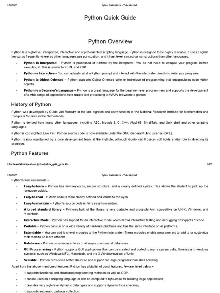 Python Quick Guide - Tutorialspoint | PDF | Command Line Interface ... Python Quick Guide - Tutorialspoint | PDF | Command Line Interface ...
