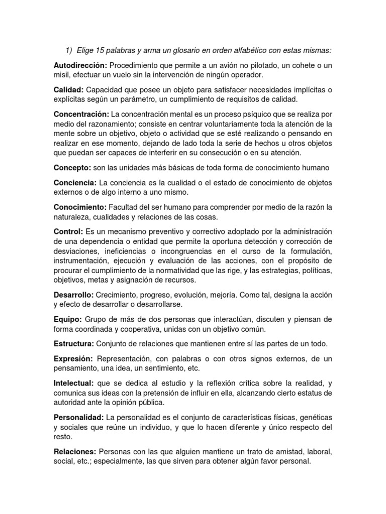 Elige 15 Palabras y Arma Un Glosario en Orden Alfabético Con Estas ...