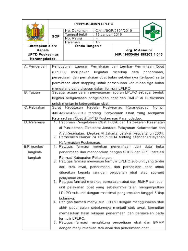 SOP Penyusunan LPLPO | PDF