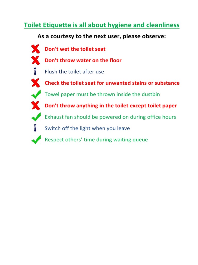 Office Bathroom Etiquette Toilet Etiquette | PDF | Home & Garden | Art
