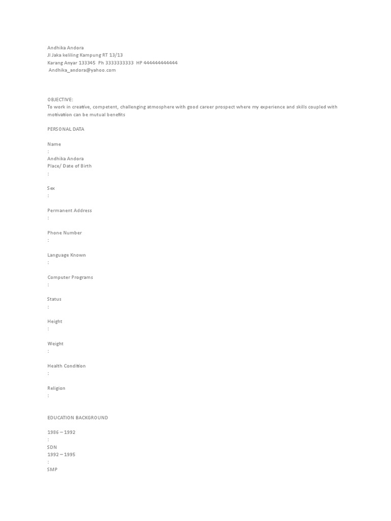 Contoh CV 1 | PDF | Cargo | Freight Transport