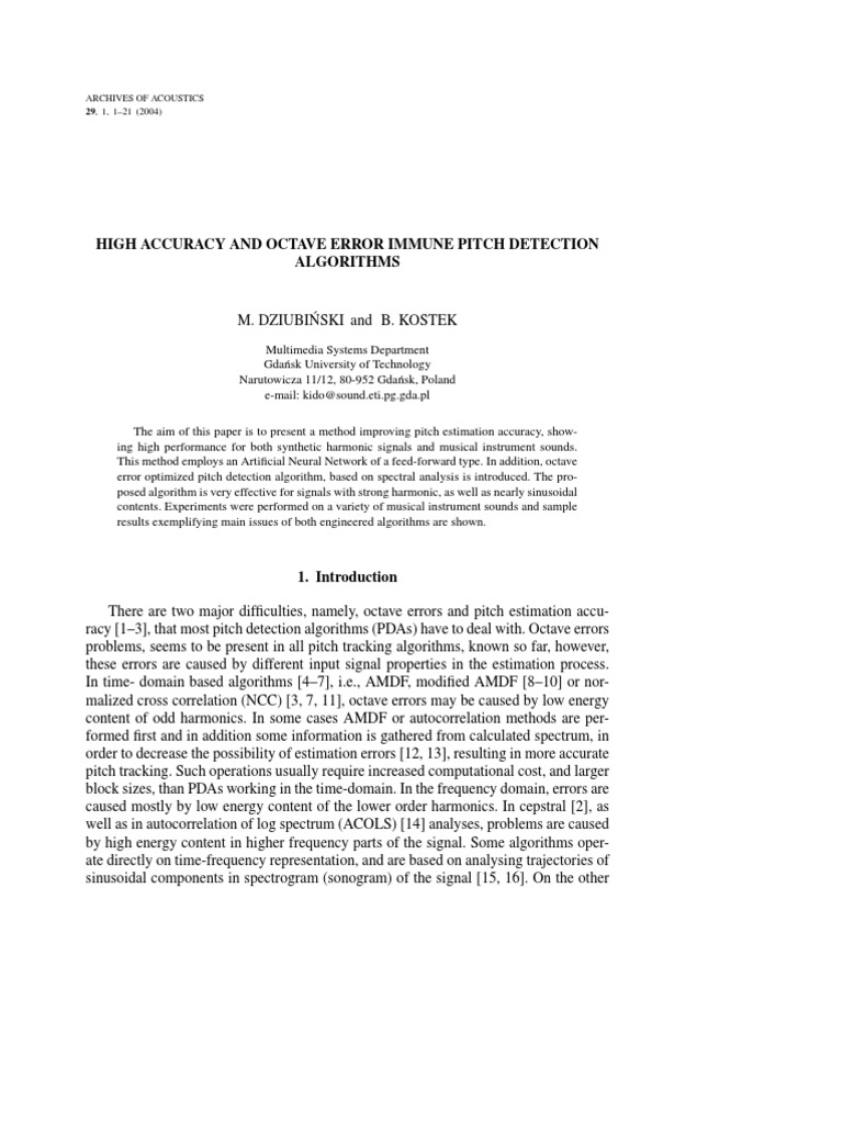 Pitch Detection Algorithms Pdf Spectral Density Pitch Music