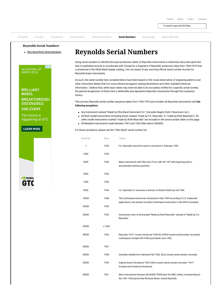 Reynolds Serial Numbers - Contempora Corner | PDF | Musical Instruments ...