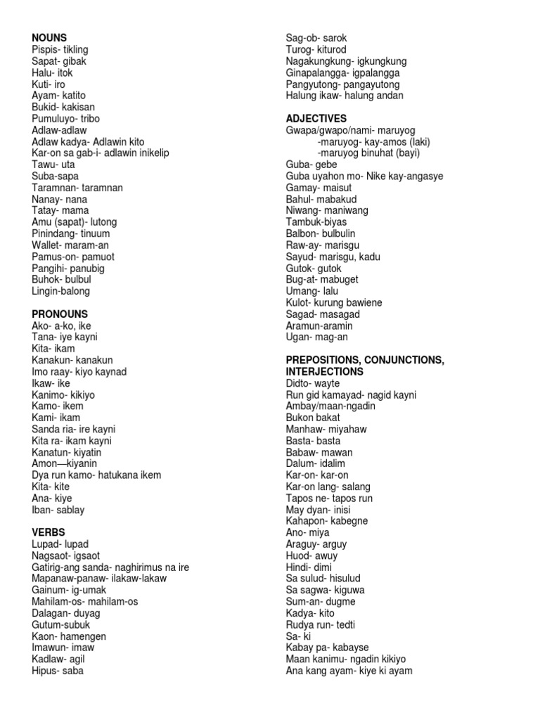 Kinaray-a to Tagalog Word Guide | PDF | Language Mechanics | Semantic Units