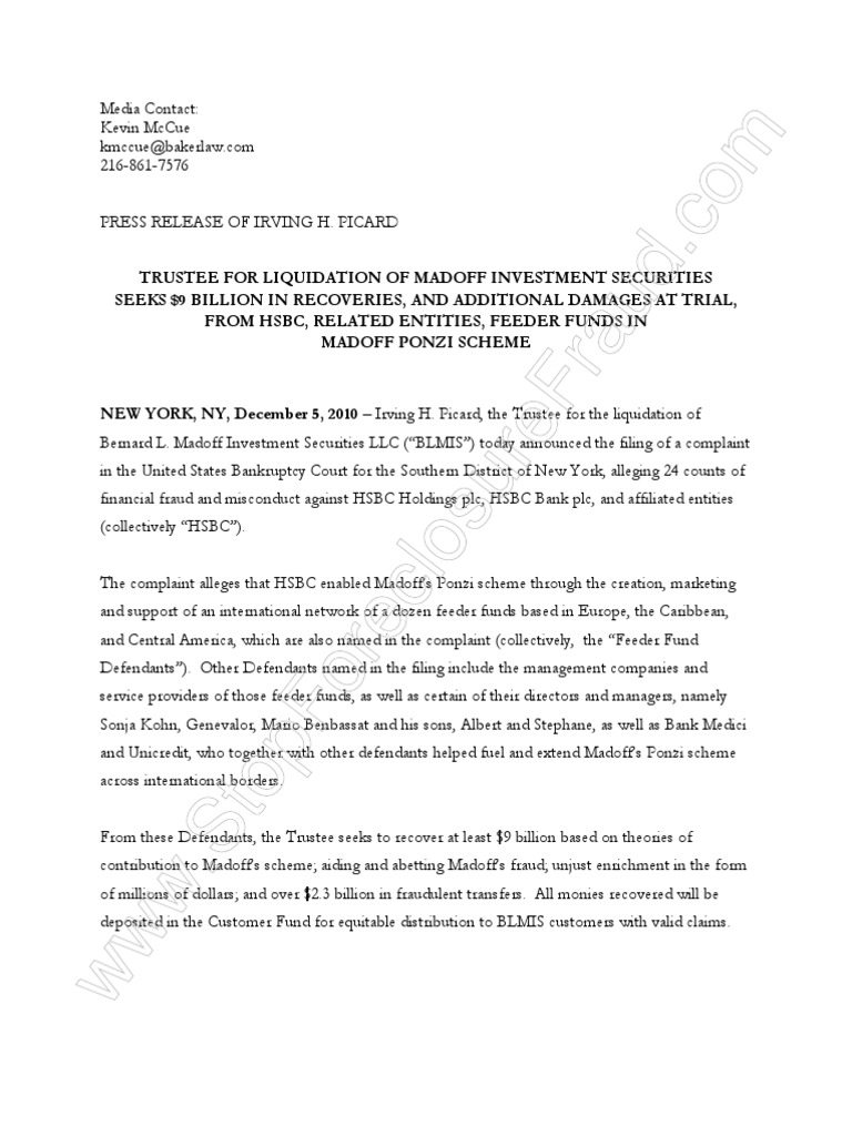 Blmis HSBC Complaint 2 | PDF | Bernard Madoff | Corporate Law