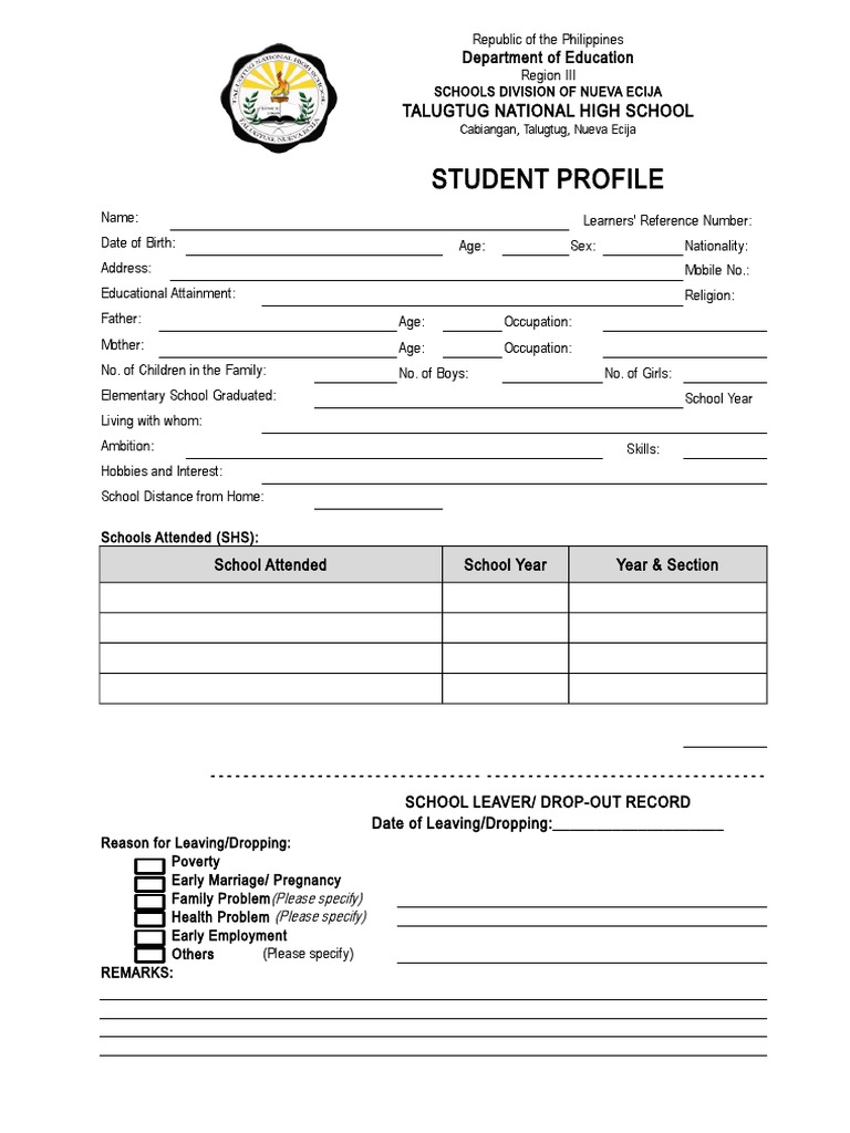 Student Profile | PDF | Family | Social Institutions