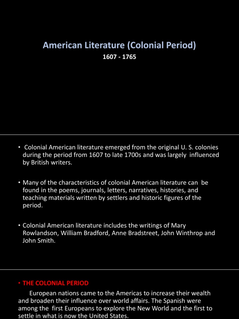 American Literature (Colonial Period) | PDF