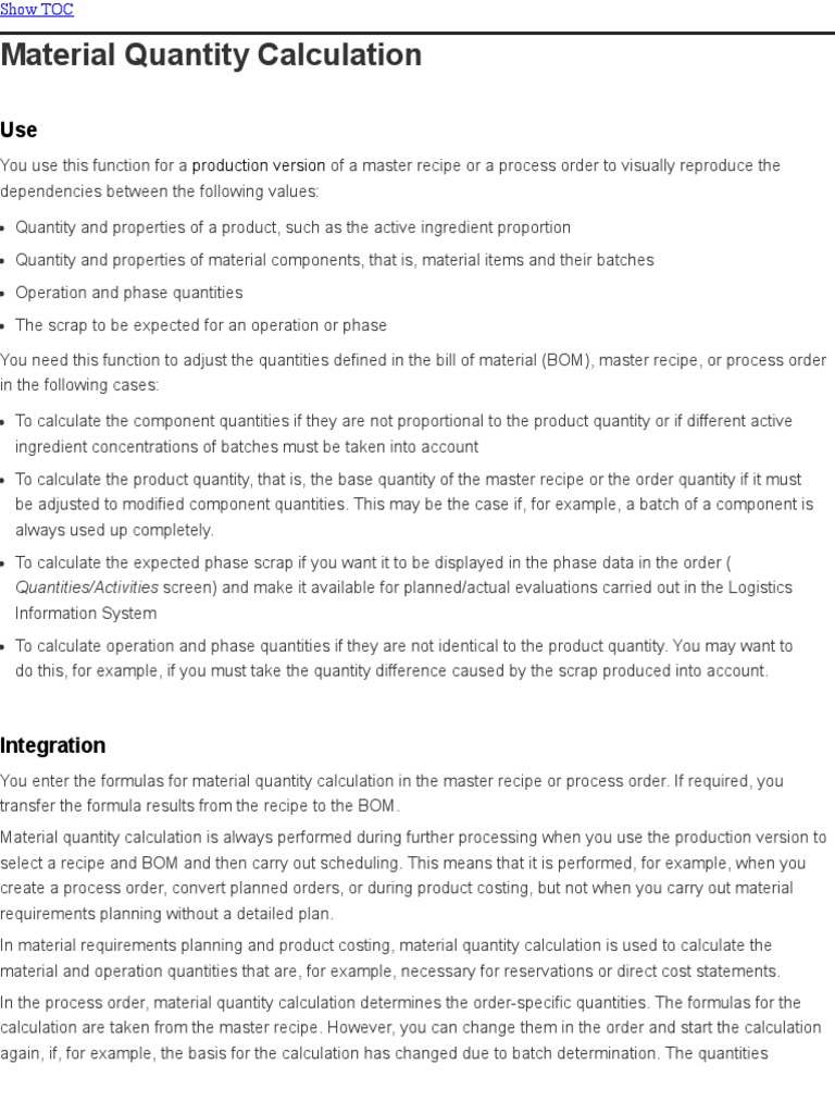 Material Quantity Calculation Sap Documentation Pdf Function Mathematics Teaching