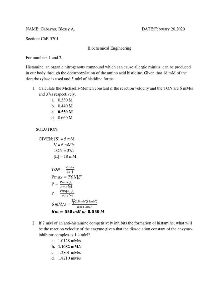 Enzyme Kinetics Practice Problems | PDF | Enzyme | Chemical Kinetics