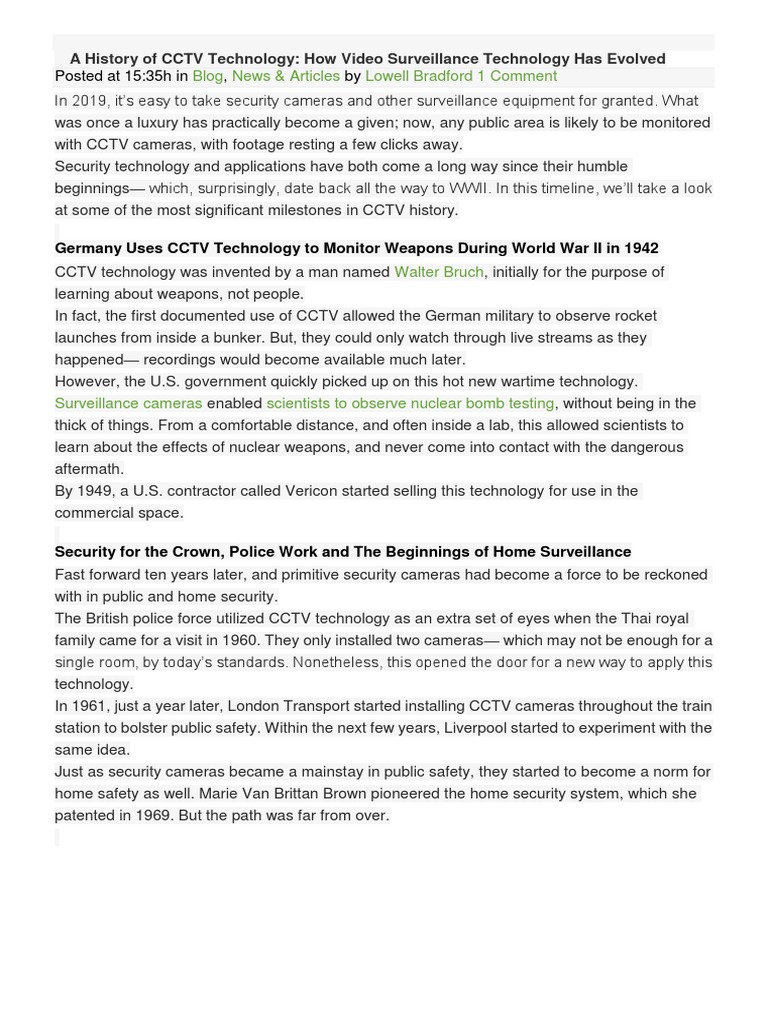 A History of CCTV Technology | PDF | Closed Circuit Television ...