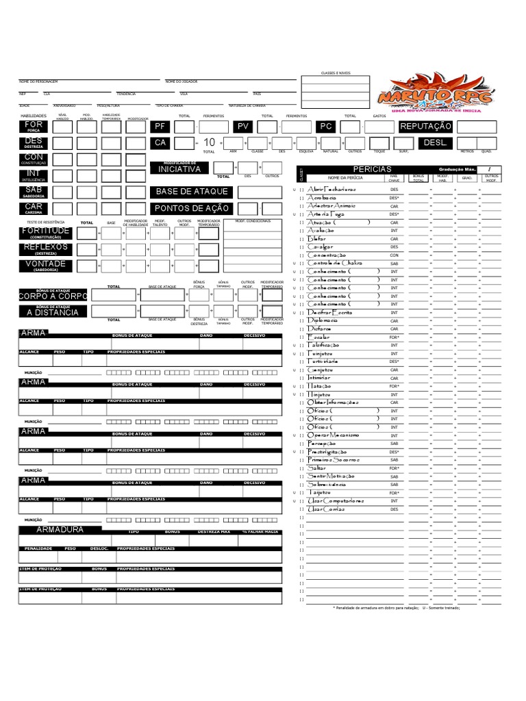 Naruto D20 - Ficha by Juarez Gordola v2.1 | PDF | Lazer | Esportes
