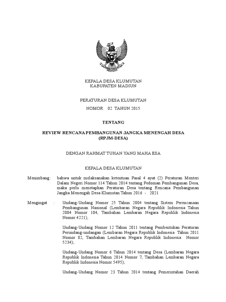 Perdes RPJM Desa Klumutan | PDF