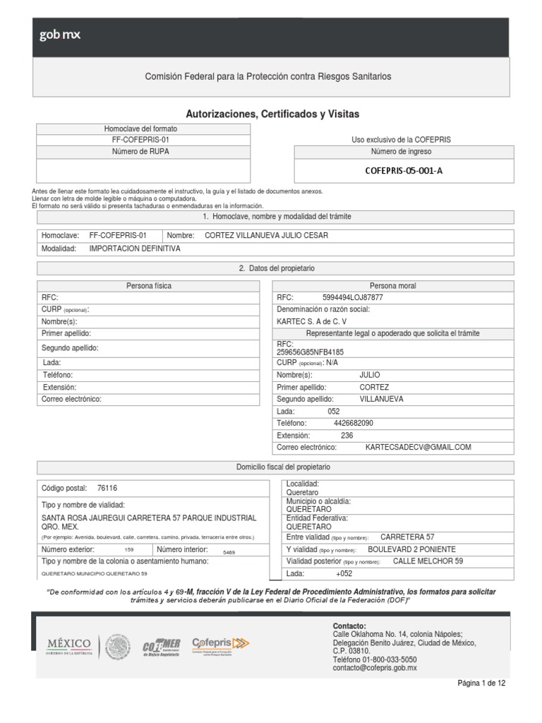 Formato Cofepris | PDF