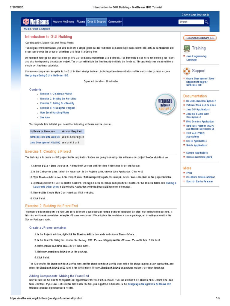 Introduction To GUI Building - NetBeans IDE Tutorial | PDF