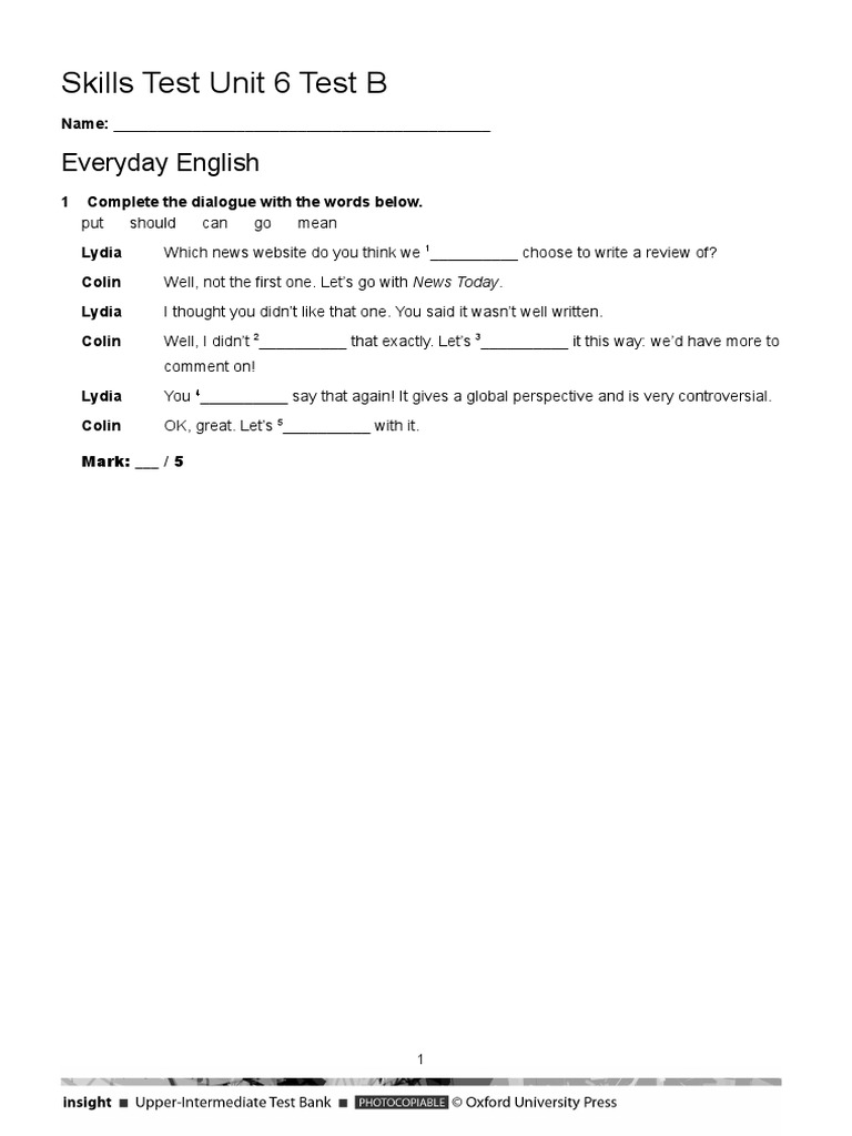 Skills Test Unit 6 Test B | PDF